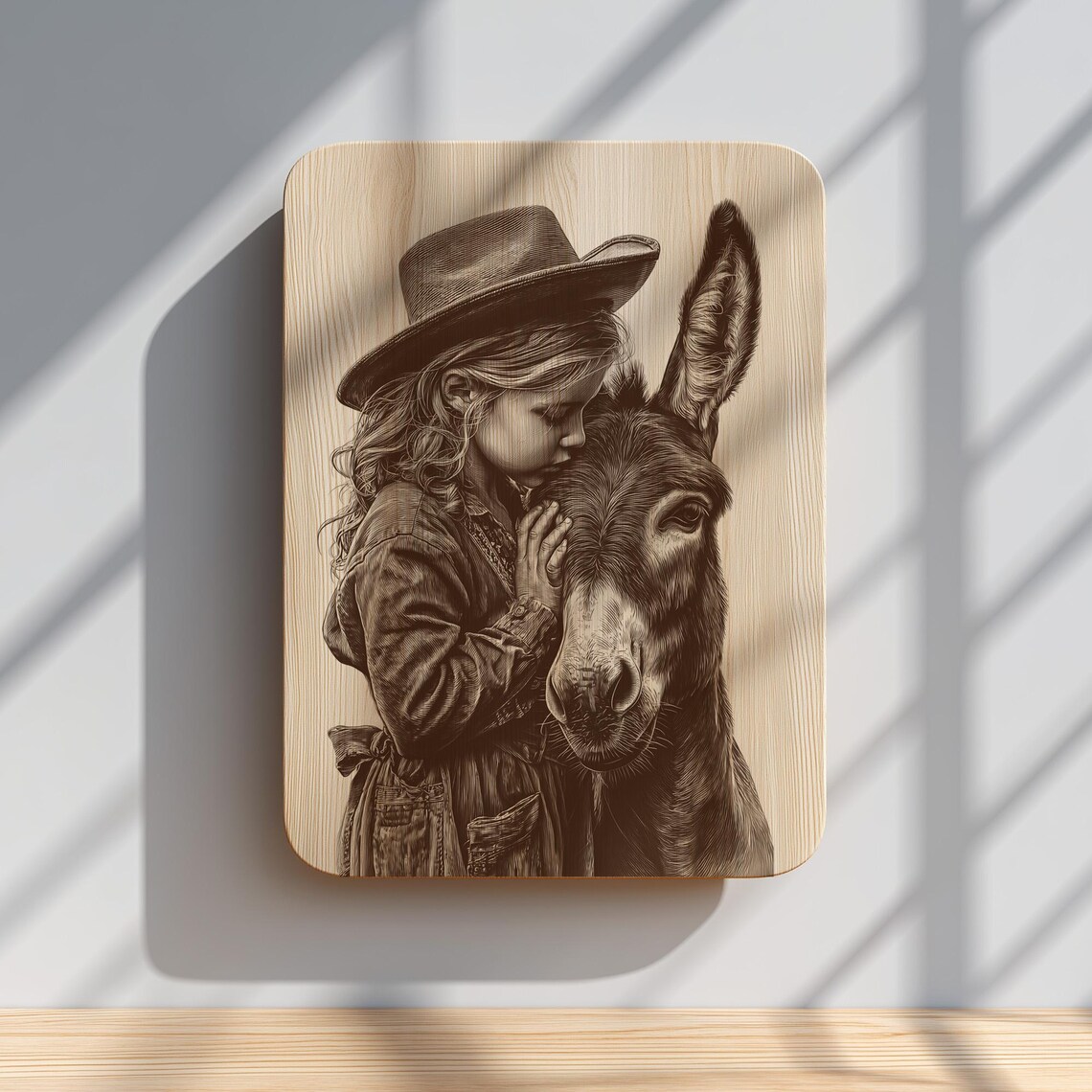 Rustic Girl and Donkey Engraving PNG | Western Farmhouse Wall Art ...