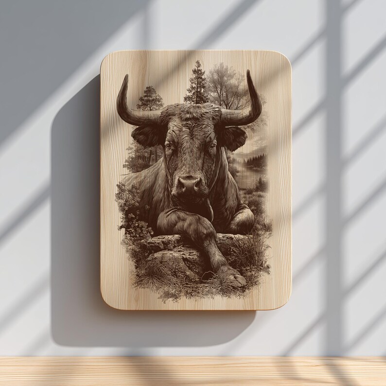 Majestic Bull PNG | Powerful Calm Animal Engraving File | Rustic Ranch ...