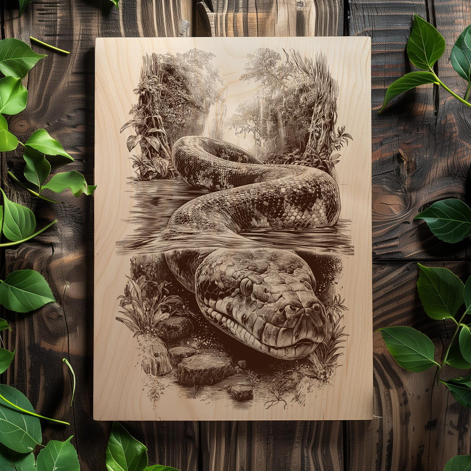 Anaconda Engraving PNG | Jungle Serpent Wildlife Art | Snake Woodcut ...