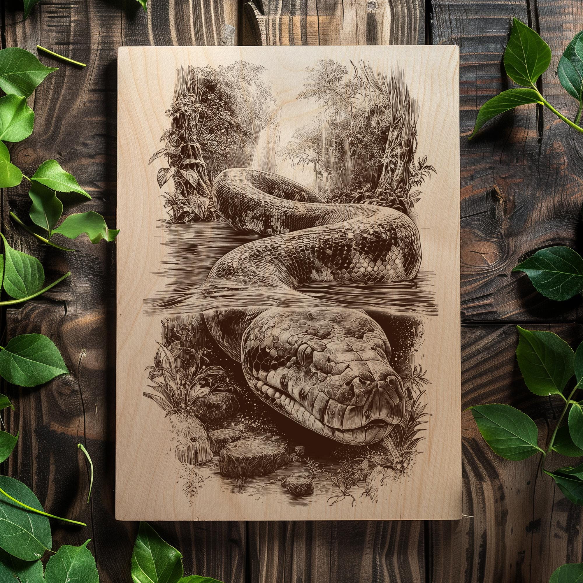 Anaconda Engraving PNG | Jungle Serpent Wildlife Art | Snake Woodcut ...
