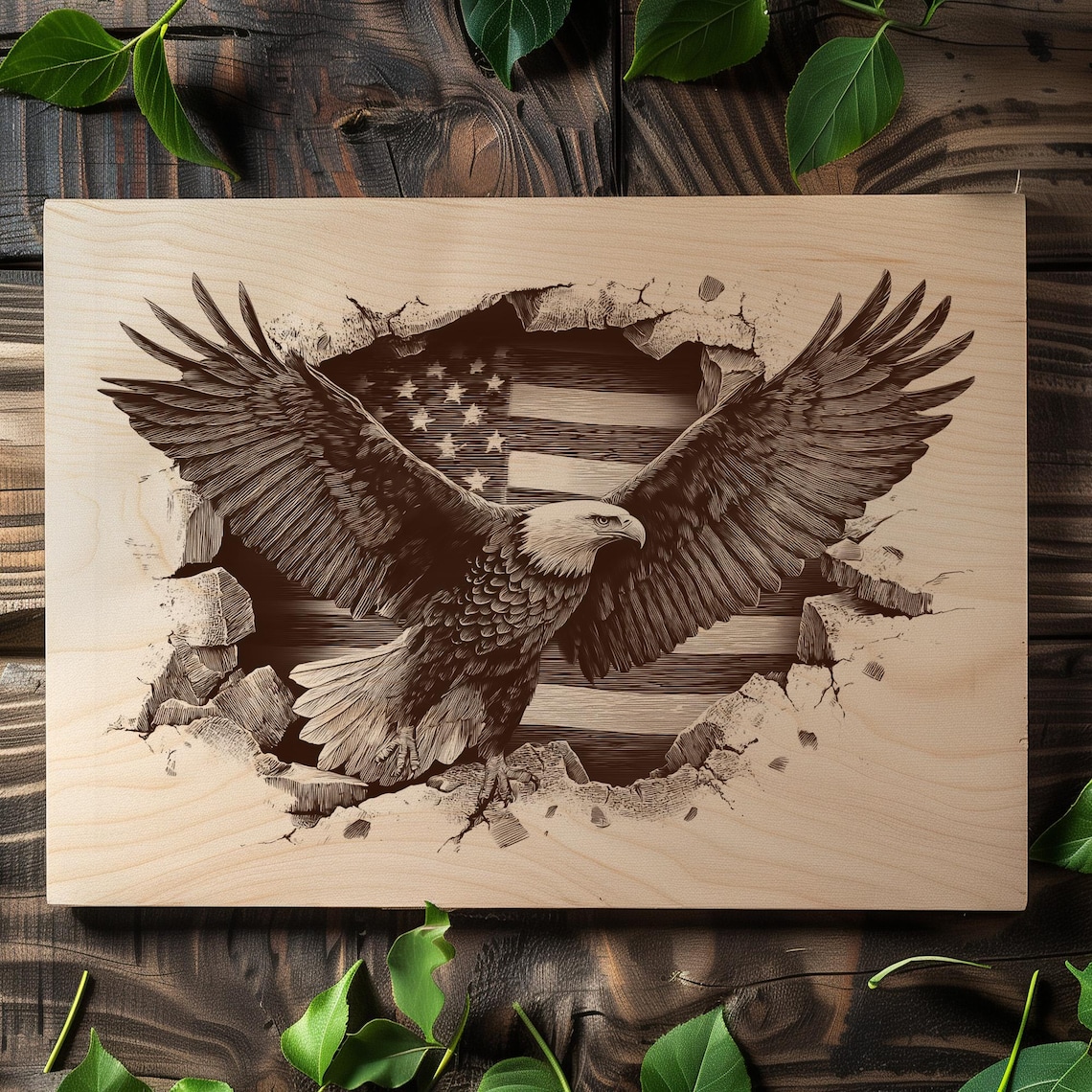 Patriotic Bald Eagle Engraving PNG | USA Flag Wood Art | High-detail ...