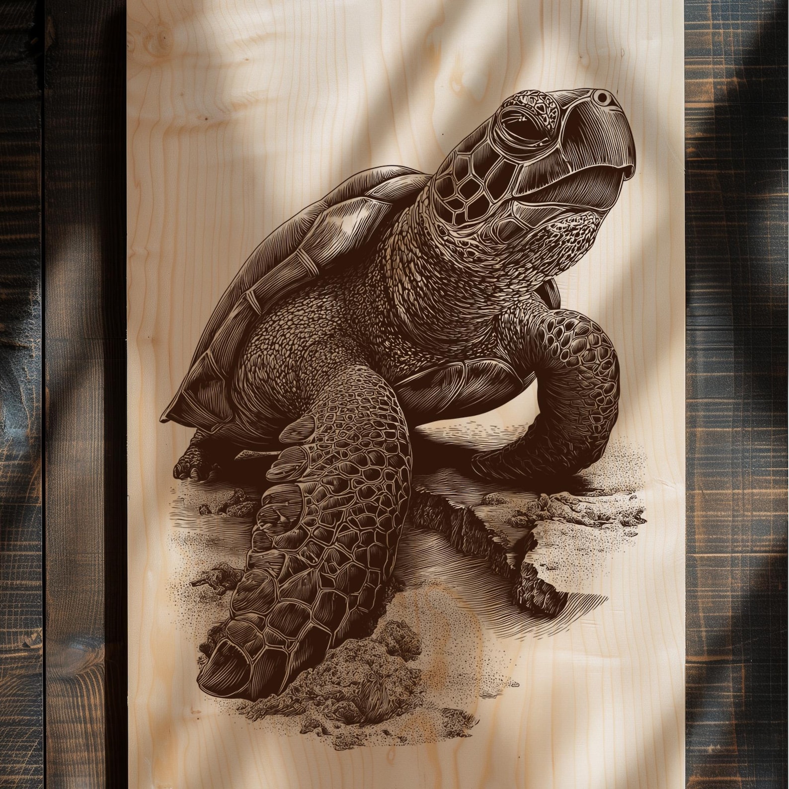 Giant Turtle Wood Engraving PNG | Vintage Sea Tortoise Laser Art ...