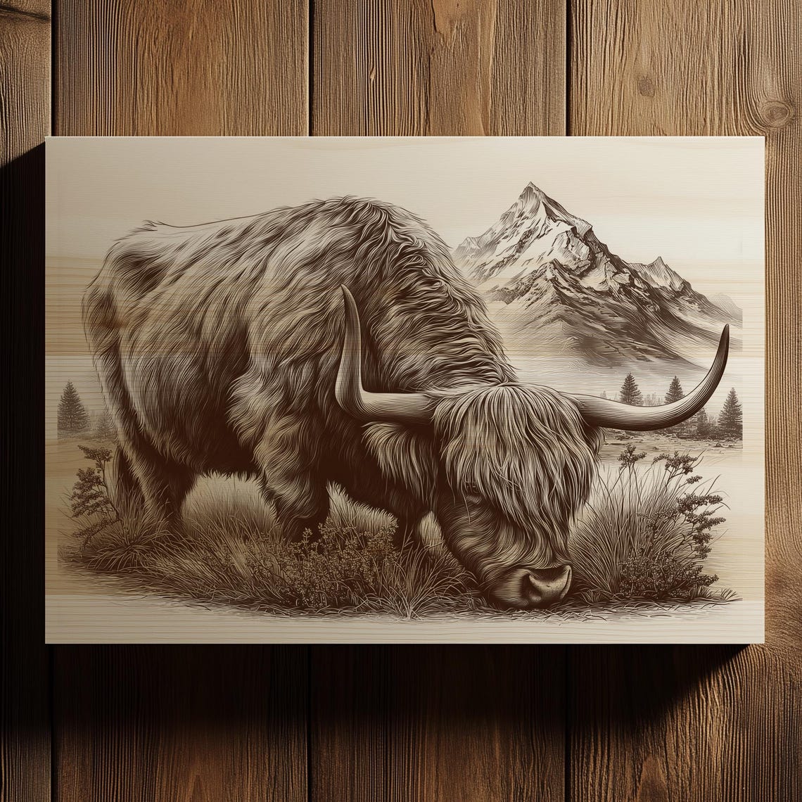 Highland Bull Engraving PNG | Rustic Western Wood Art | Wildlife Laser ...