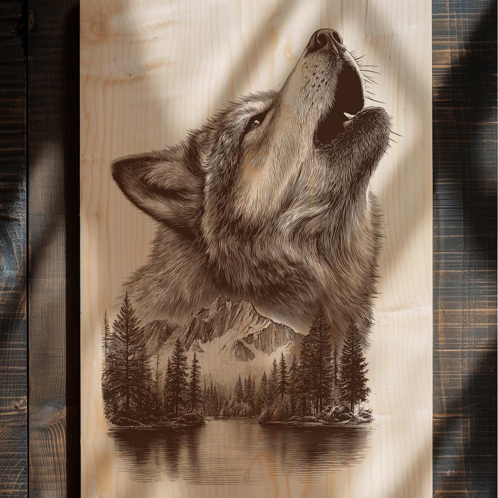 Howling Wolf Engraving PNG | Mountain Forest Wood Art | Wilderness ...