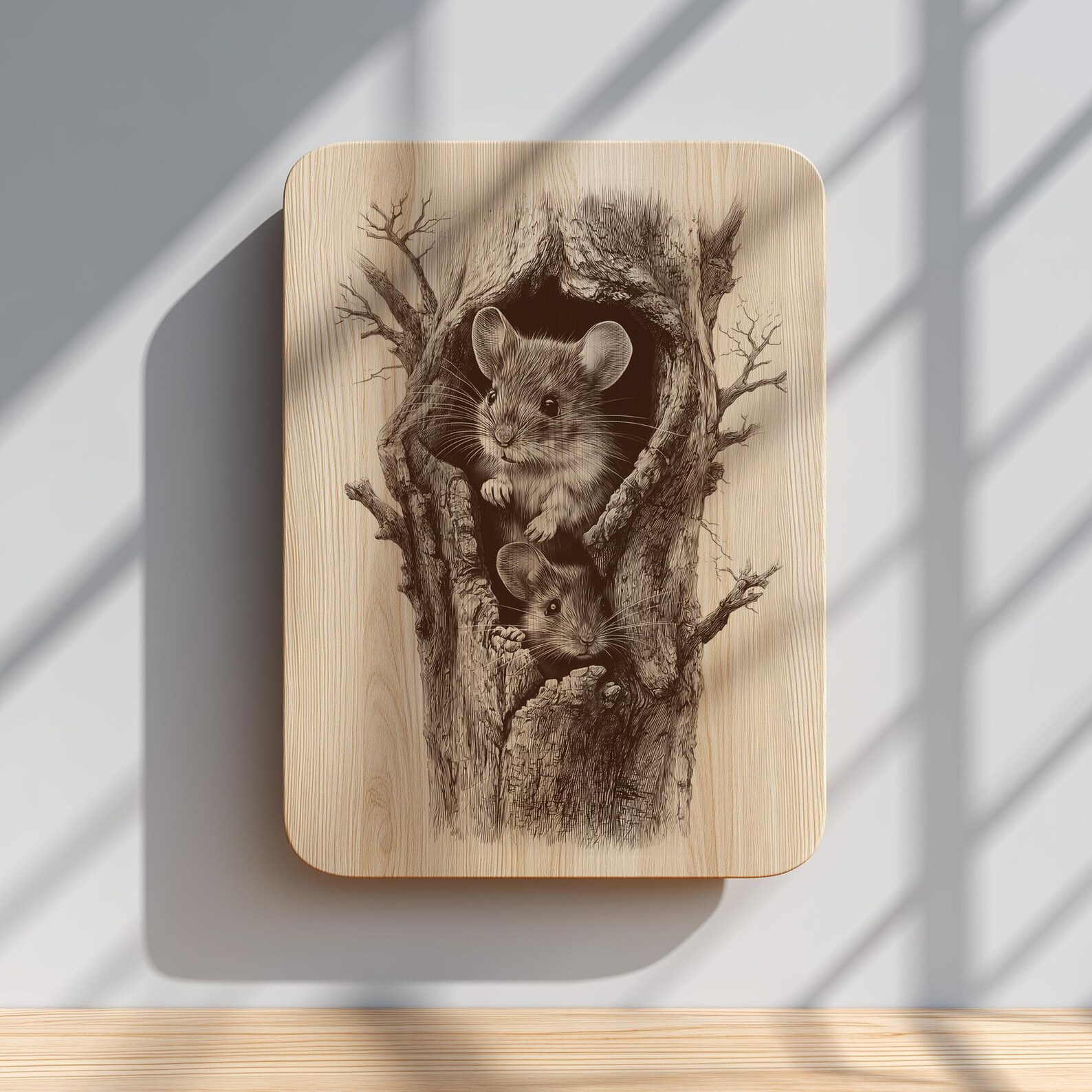 Rustic Mouse Engraving PNG | Woodland Animals in Tree Hollow | Cute ...