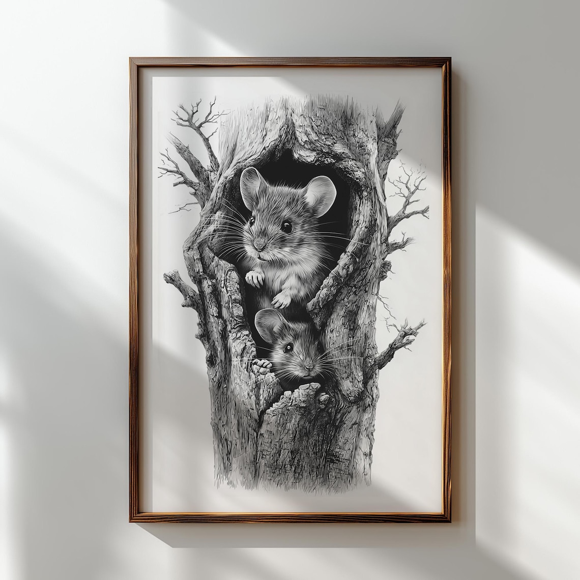 Rustic Mouse Engraving PNG | Woodland Animals in Tree Hollow | Cute ...