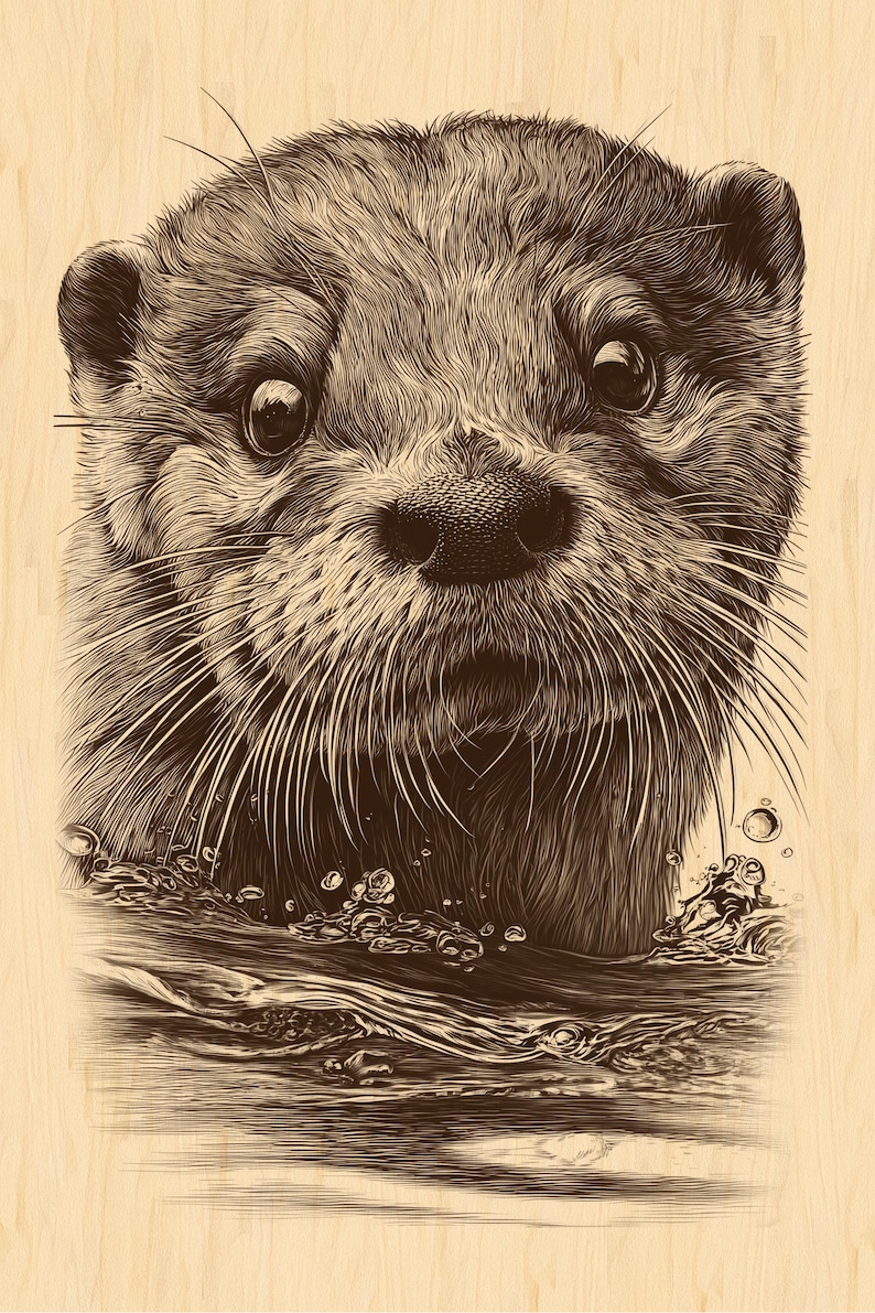Otter Face Close up PNG | Rustic Wood Engraving Animal Design | High ...