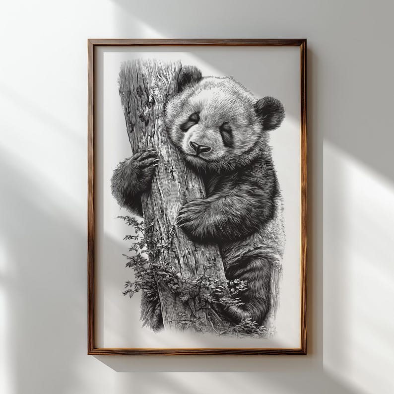Cute Panda Rustic Engraving PNG | Cute Animal Line Art for CNC ...
