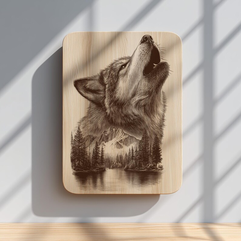 Howling Wolf Engraving PNG | Mountain Forest Wood Art | Wilderness ...