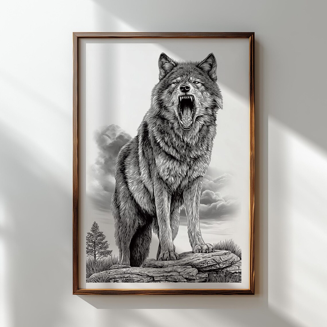 Fierce Wolf Wood Engraving PNG | Rustic Wildlife Line Art | Western ...