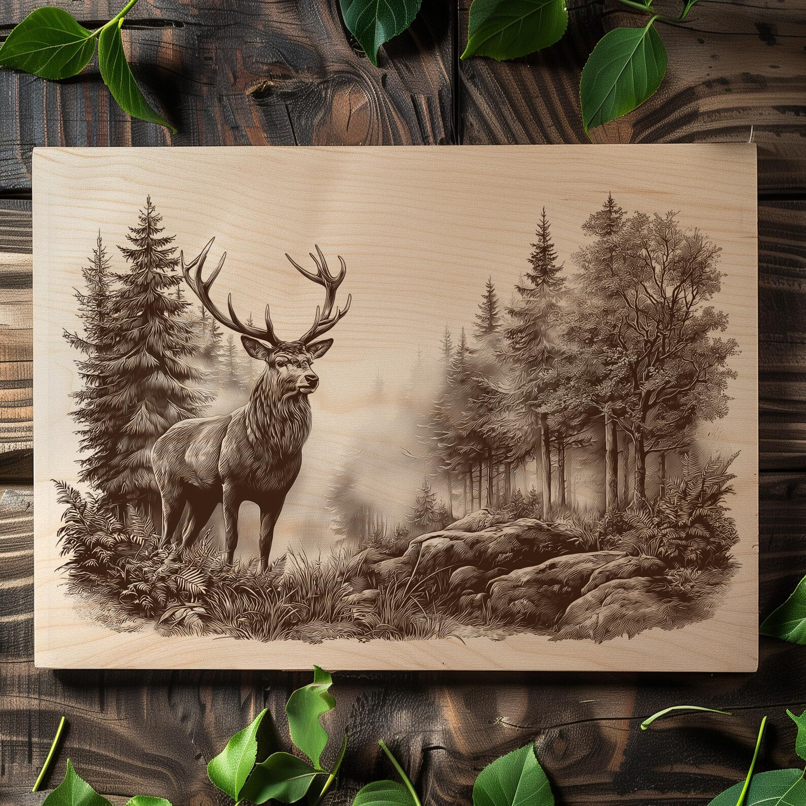 Forest Deer Engraving PNG | Majestic Wildlife Totem Art | Rustic Laser ...