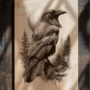 Raven Engraving PNG | Mystic Bird Double Exposure Laser Engraving File ...