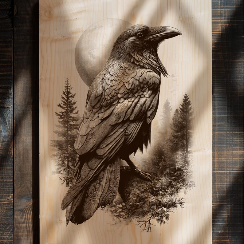 Raven Engraving PNG | Mystic Bird Double Exposure Laser Engraving File ...
