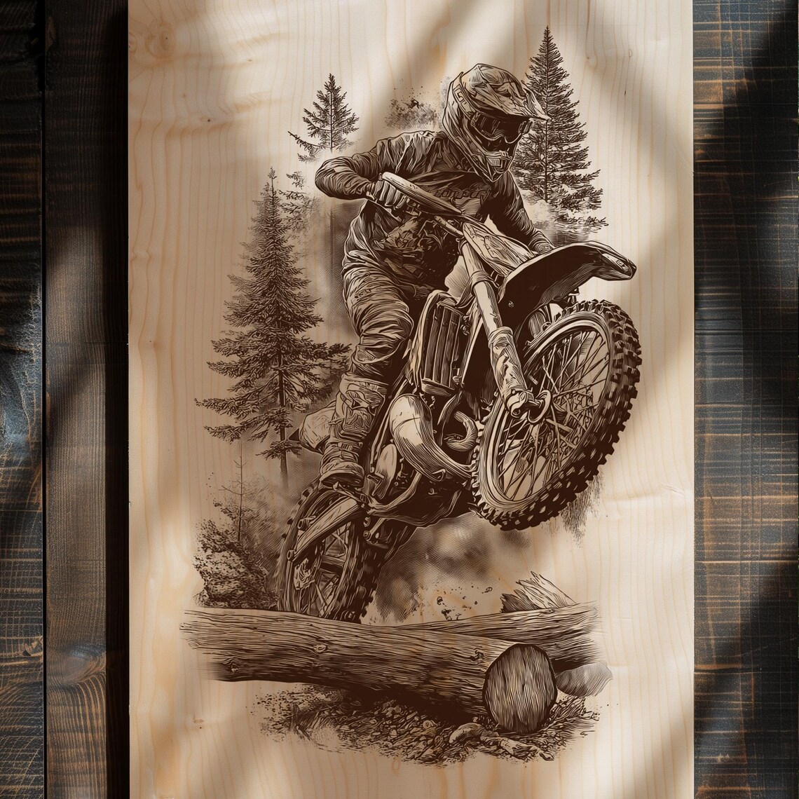 Motocross Rider Wood Engraving PNG | Extreme Sports CNC File | Dirt ...