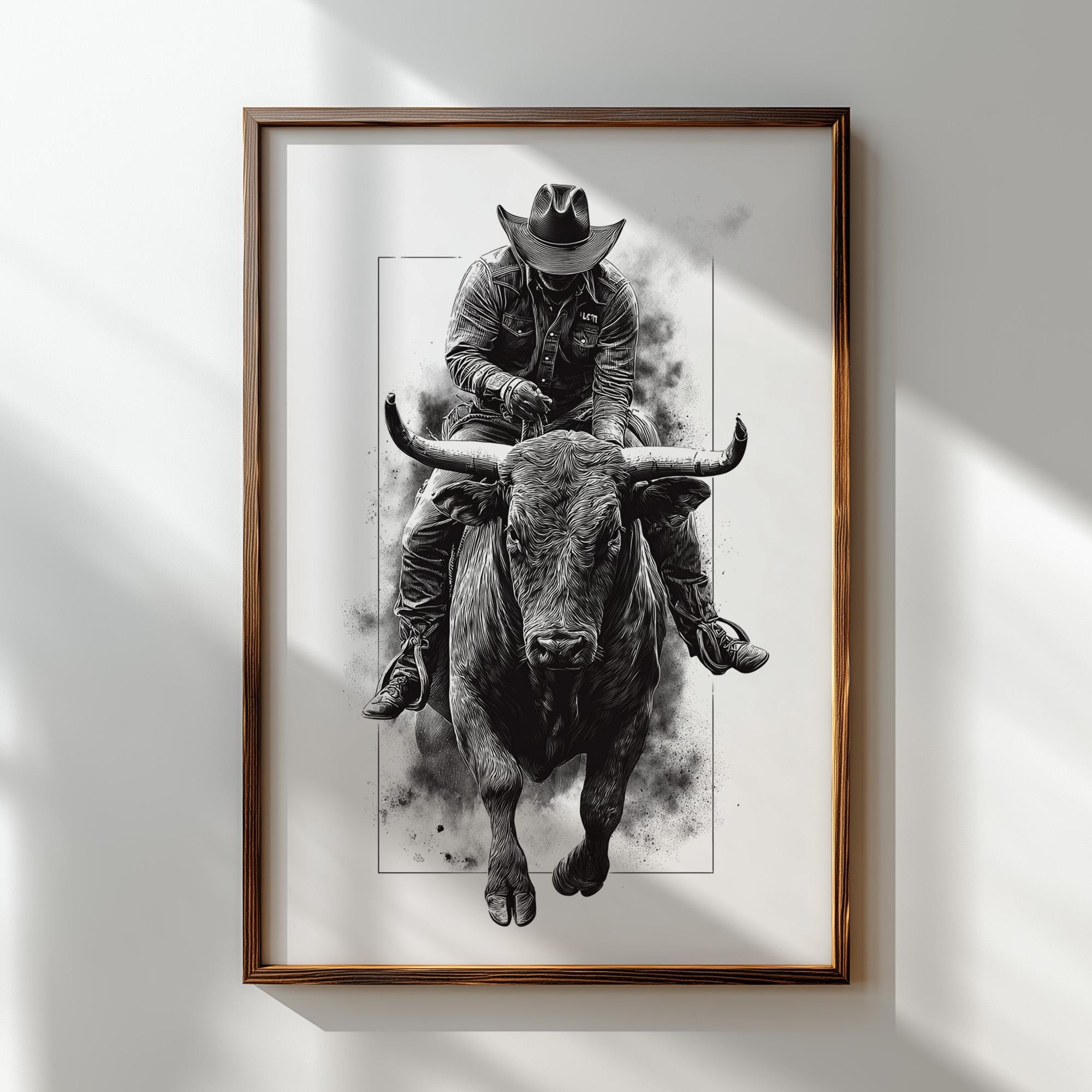 Cowboy Bull Rider Engraving PNG | Rodeo Cowboy Laser Engraving File ...
