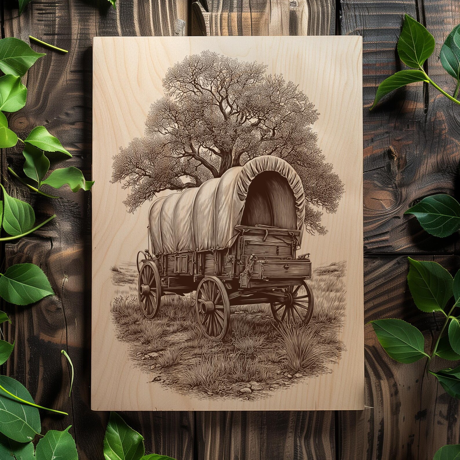 Covered Wagon Engraving PNG | Pioneer Frontier Art | Western Homestead ...