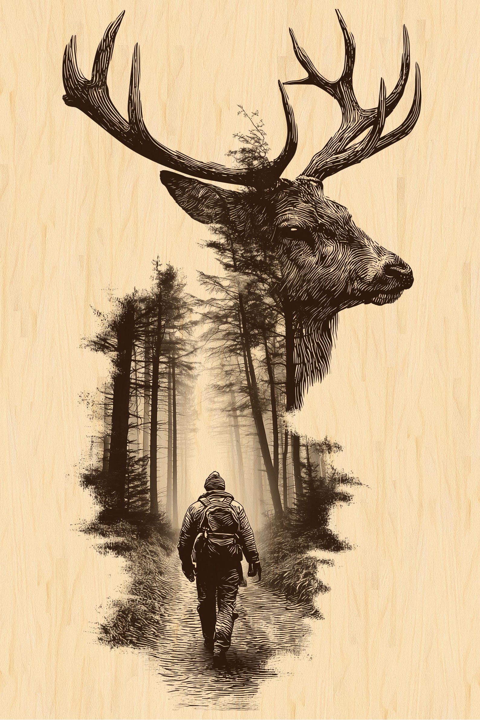 Deer and Hiker Engraving PNG | Wilderness Journey Laser Engraving File ...