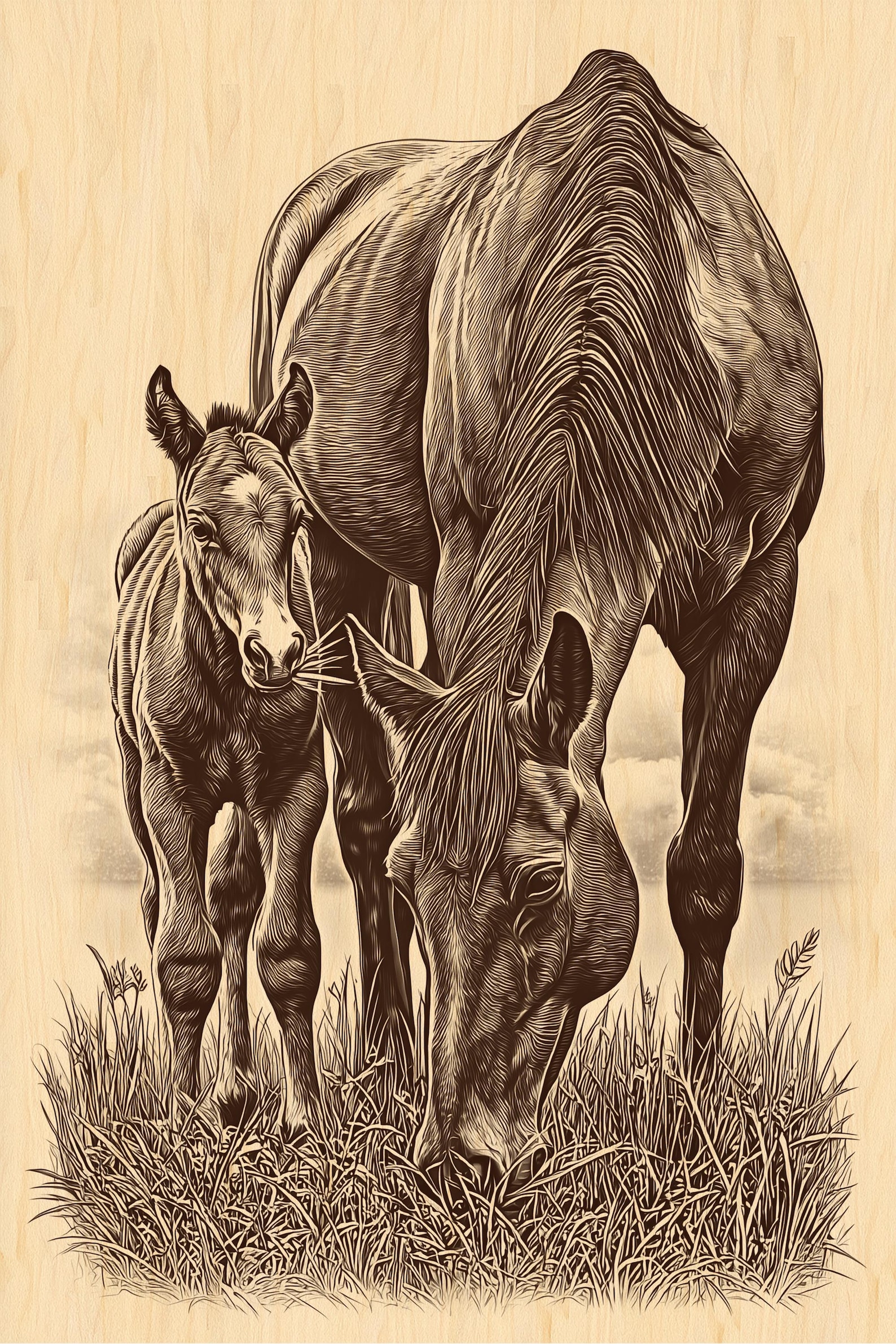 Horse and Foal Engraving PNG | Rustic Farmhouse Horse Art | Western ...