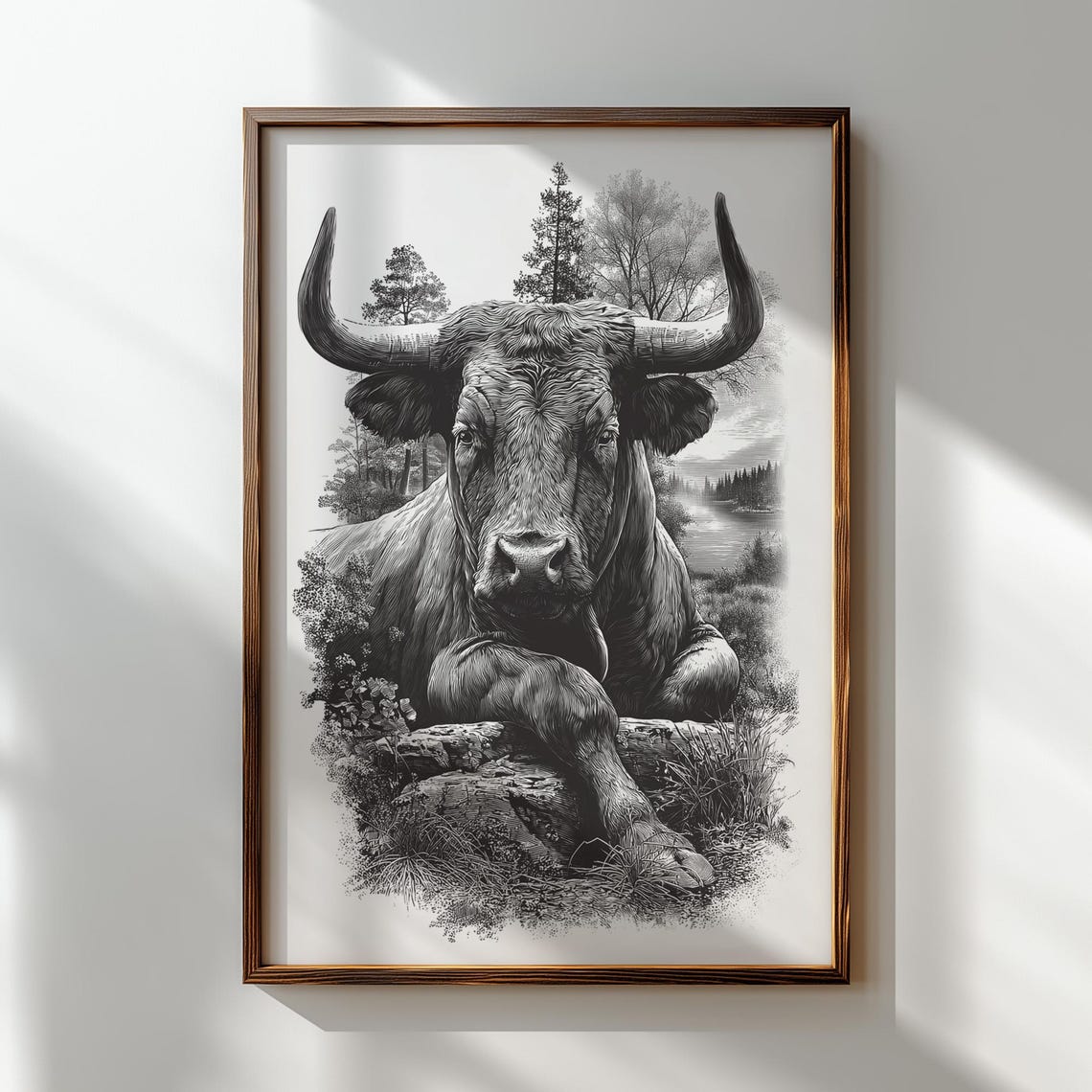 Majestic Bull PNG | Powerful Calm Animal Engraving File | Rustic Ranch ...