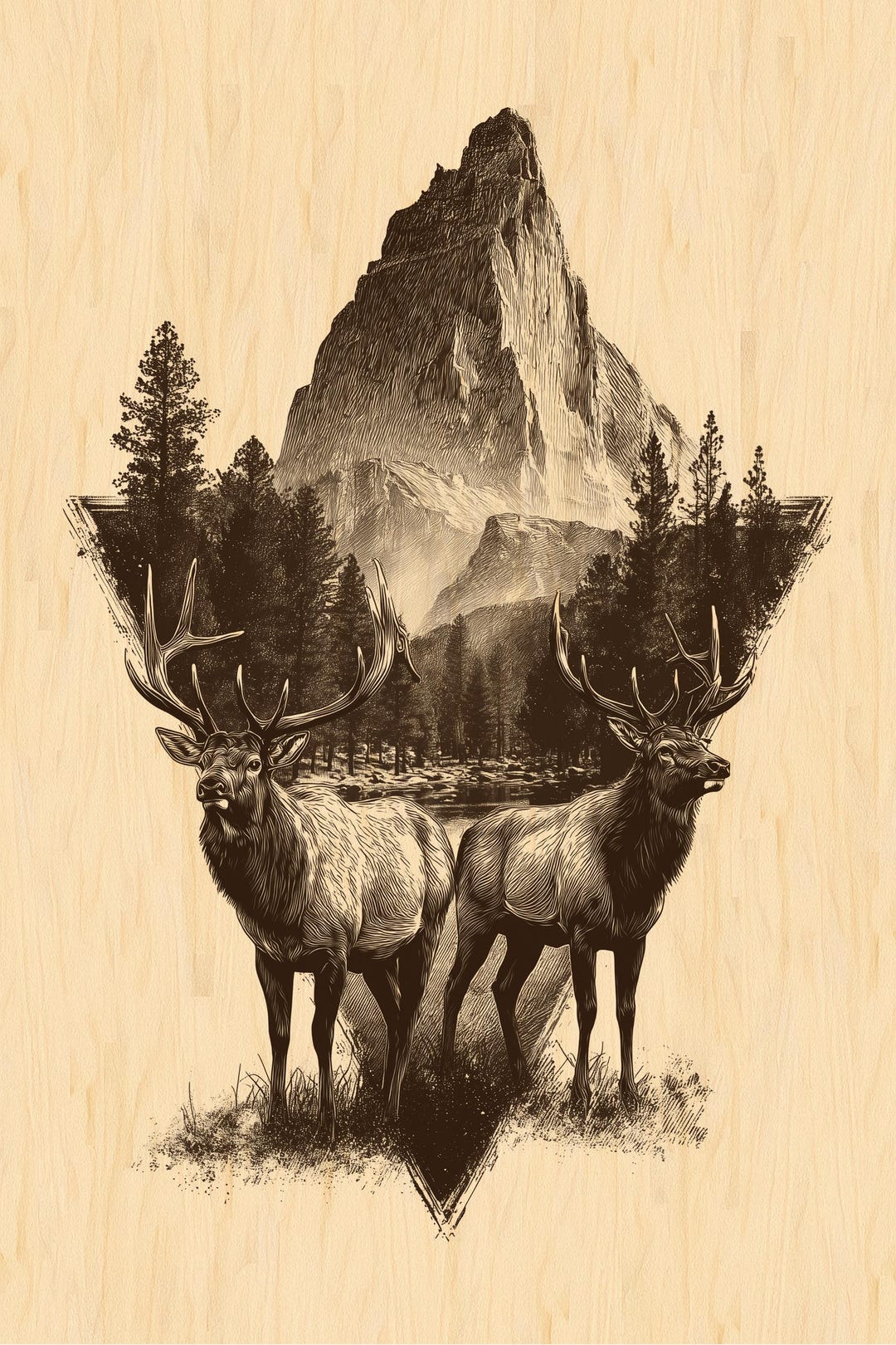 Elk Mountain PNG – Double Elk Laser Engraving File | Majestic Deer ...