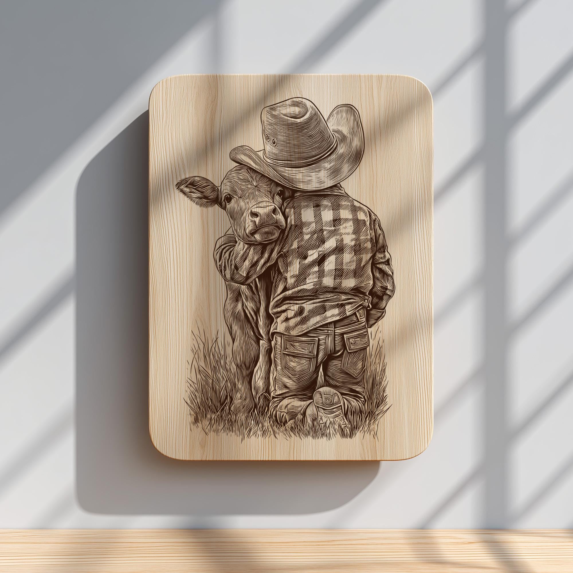 Cowboy and Calf Engraving PNG | Heartwarming Western Rustic Design ...