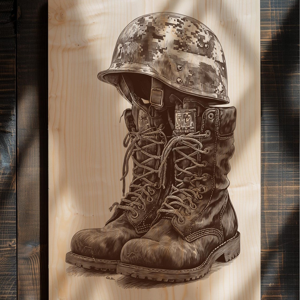 Military Boots Wood Engraving PNG | Tactical Soldier Gear Art | Rustic ...
