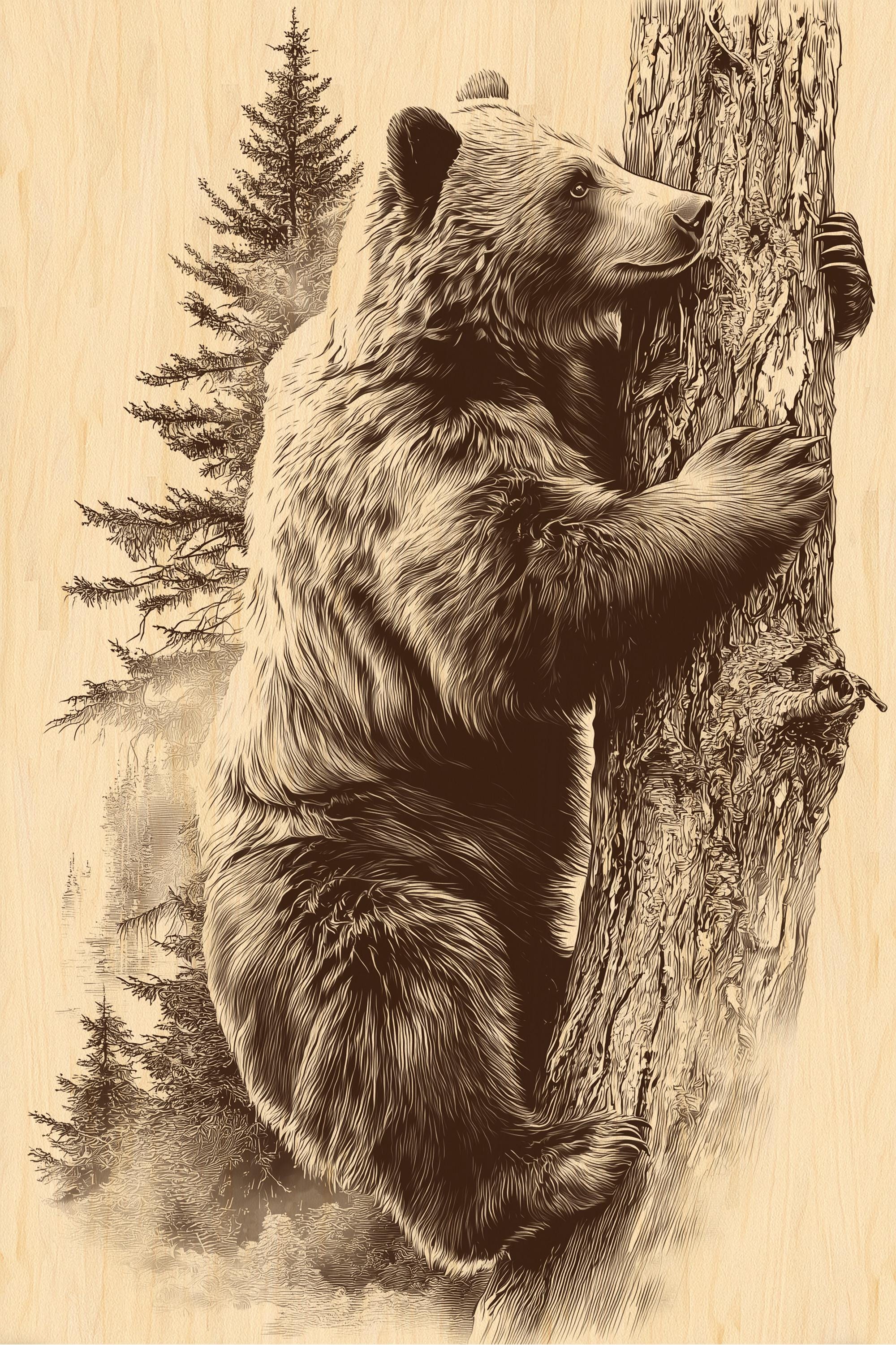 Climbing Bear Engraving PNG | Rustic Wildlife Art | Laser & CNC ...