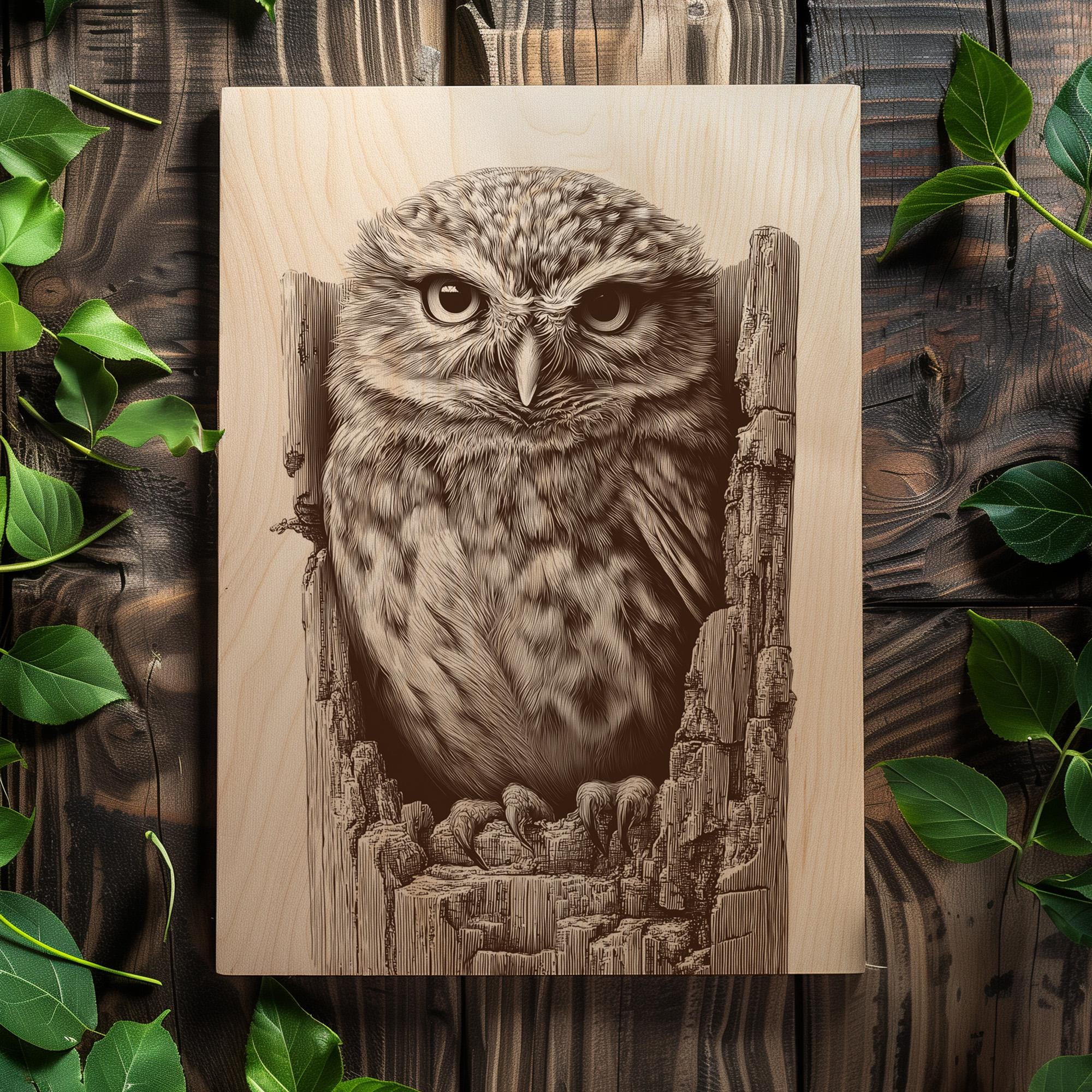 Owl Engraving PNG | Rustic Woodcut Wildlife Art | Digital File for CNC ...