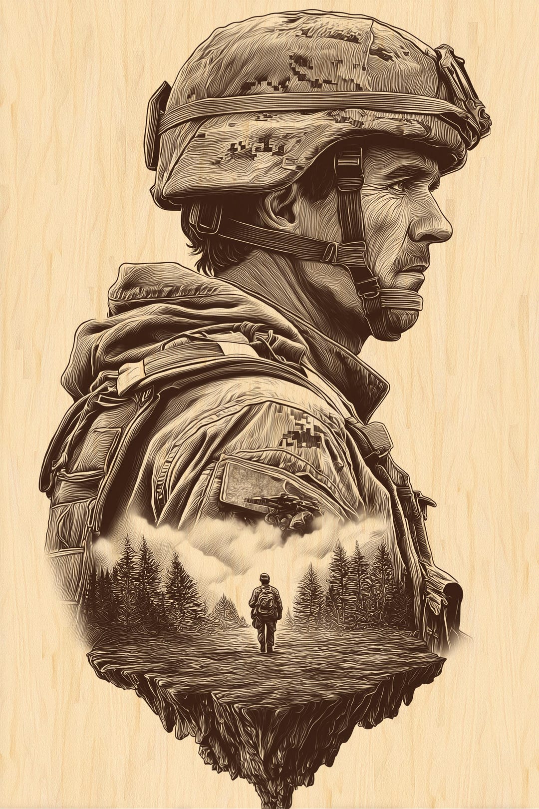 Heroic Soldier Reflection Engraving PNG | Patriotic Military Wall Art ...