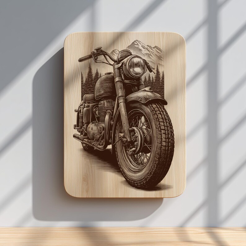 Classic Motorcycle Wood Engraving PNG | Vintage Bike CNC File | Rustic ...