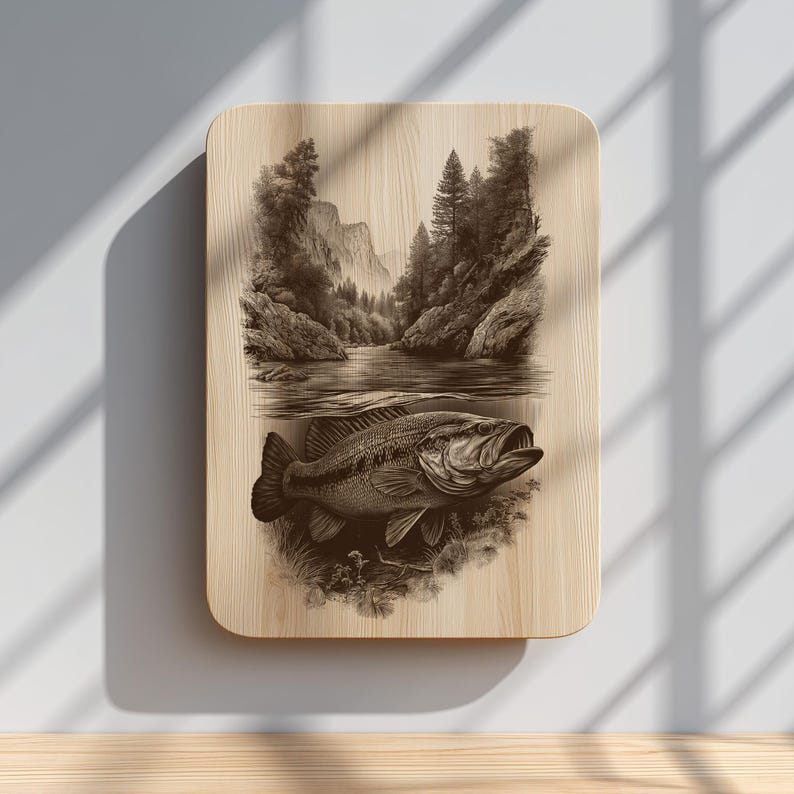 Largemouth Bass River Engraving PNG | Rustic Fishing Wall Art ...
