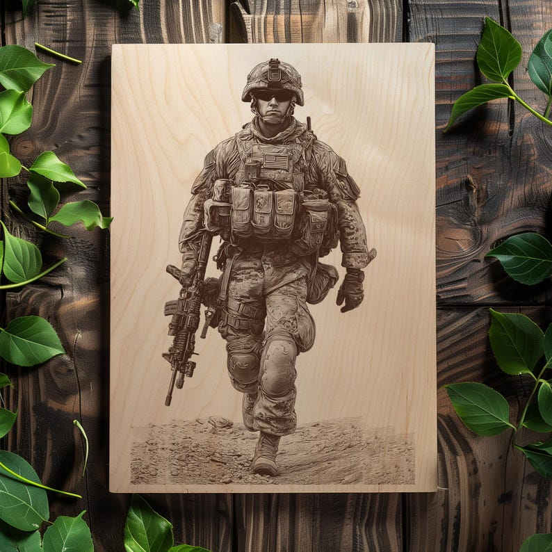 American Soldier Wood Engraving PNG | Military Operator Line Art for ...