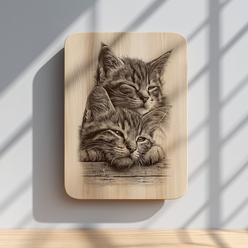 Sleeping Kittens Engraving PNG | Cozy Cat Pair Laser Engraving File ...