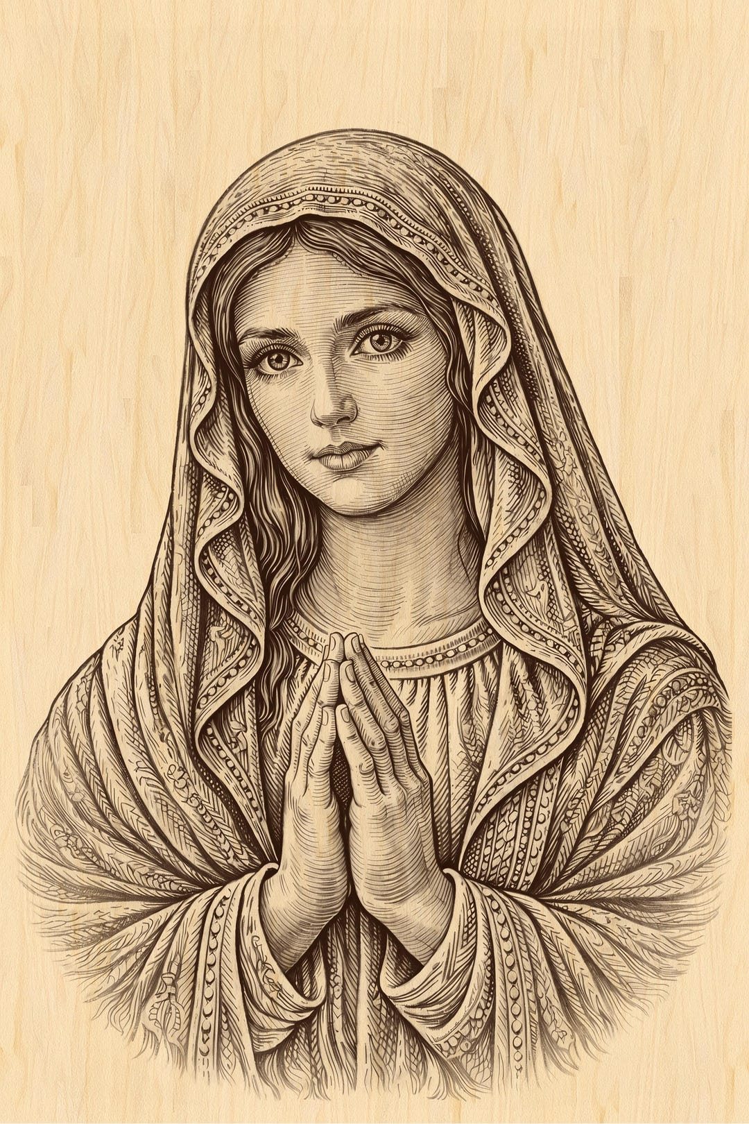 Virgin Mary Engraving PNG | Blessed Mother Prayer Portrait Laser ...