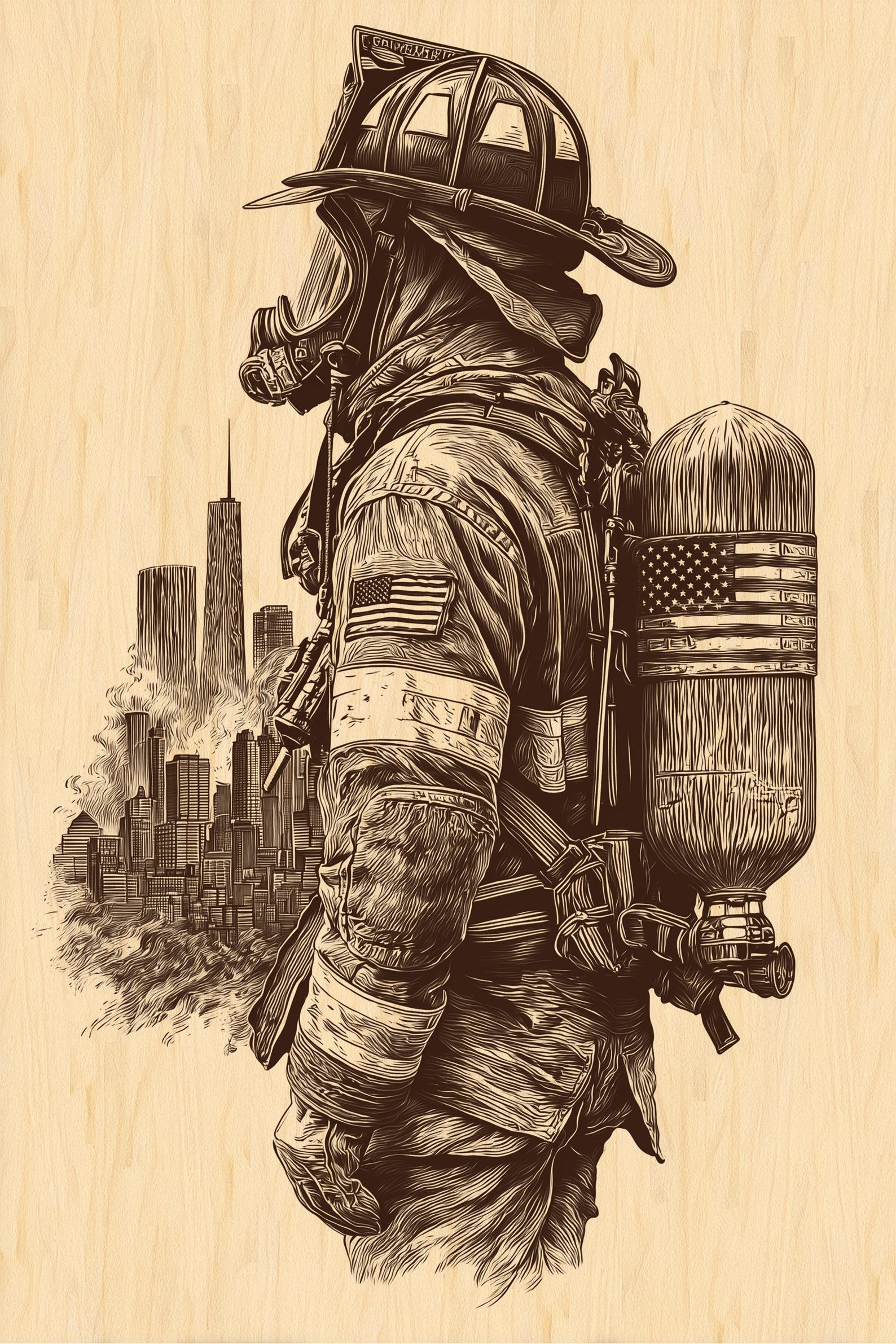 Firefighter City Tribute Engraving PNG | Urban Hero Fireman Art | First ...
