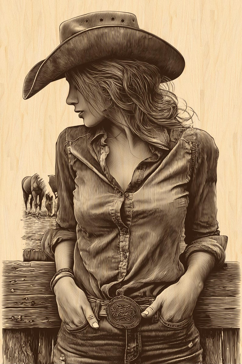 Cowgirl PNG | Rustic Western Engraving Design | Cowboy Life CNC Laser ...