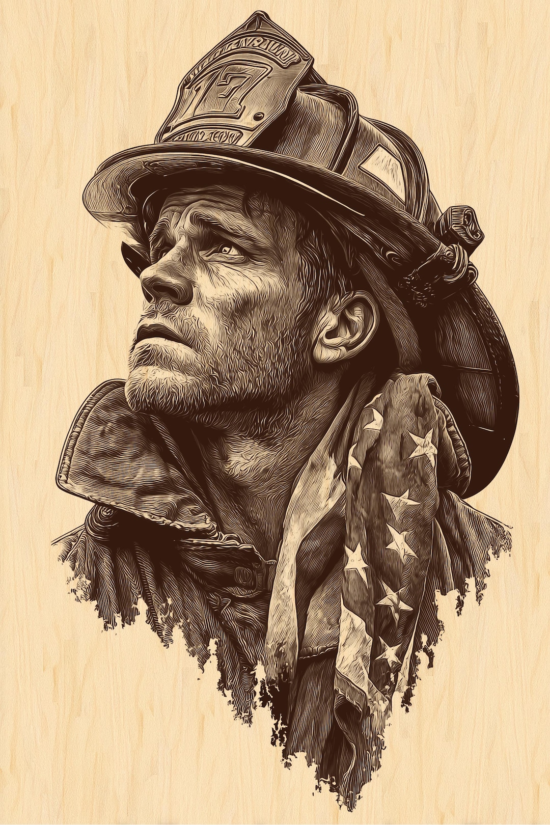 Firefighter Tribute Engraving PNG | Heroic Fireman Portrait Art | First ...