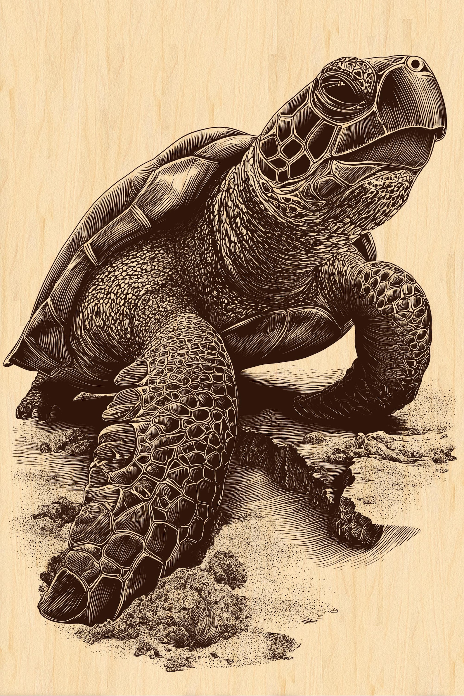 Giant Turtle Wood Engraving PNG | Vintage Sea Tortoise Laser Art ...