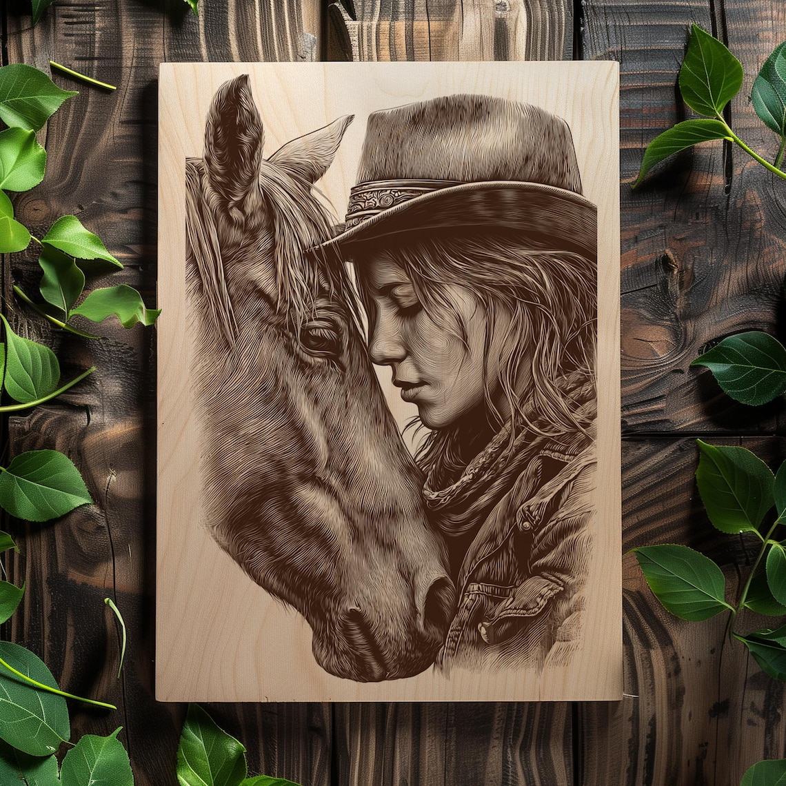 Cowgirl and Horse Engraving PNG | Rustic Western Artwork for CNC ...