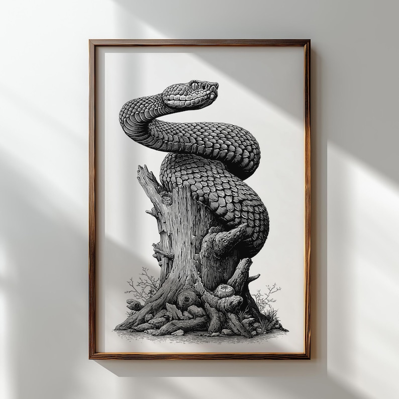Coiled Snake Engraving PNG | Rustic Wildlife Reptile Art | High-detail ...