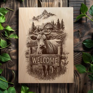 Farm Welcome Sign Engraving PNG | Rustic Cow and Barn Scene for ...