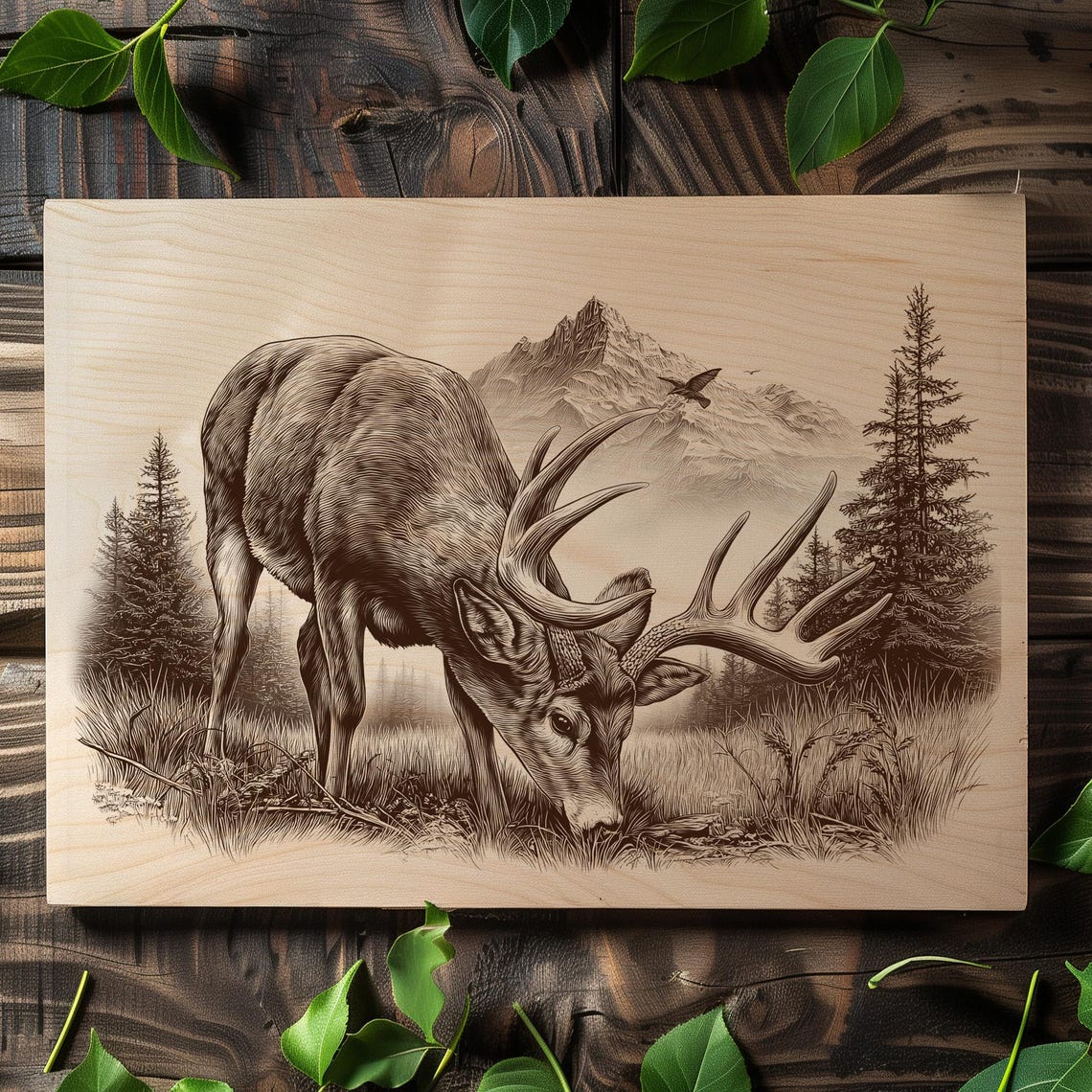 Deer Engraving PNG | Mountain Wildlife Wood Art | Rustic Forest Laser ...