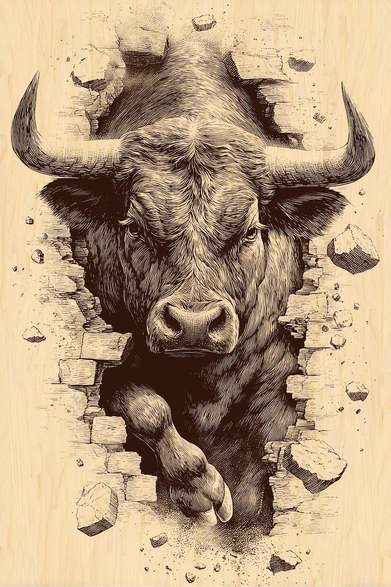 Charging Bull Engraving PNG | Dynamic 3D Effect Design | Laser & CNC ...