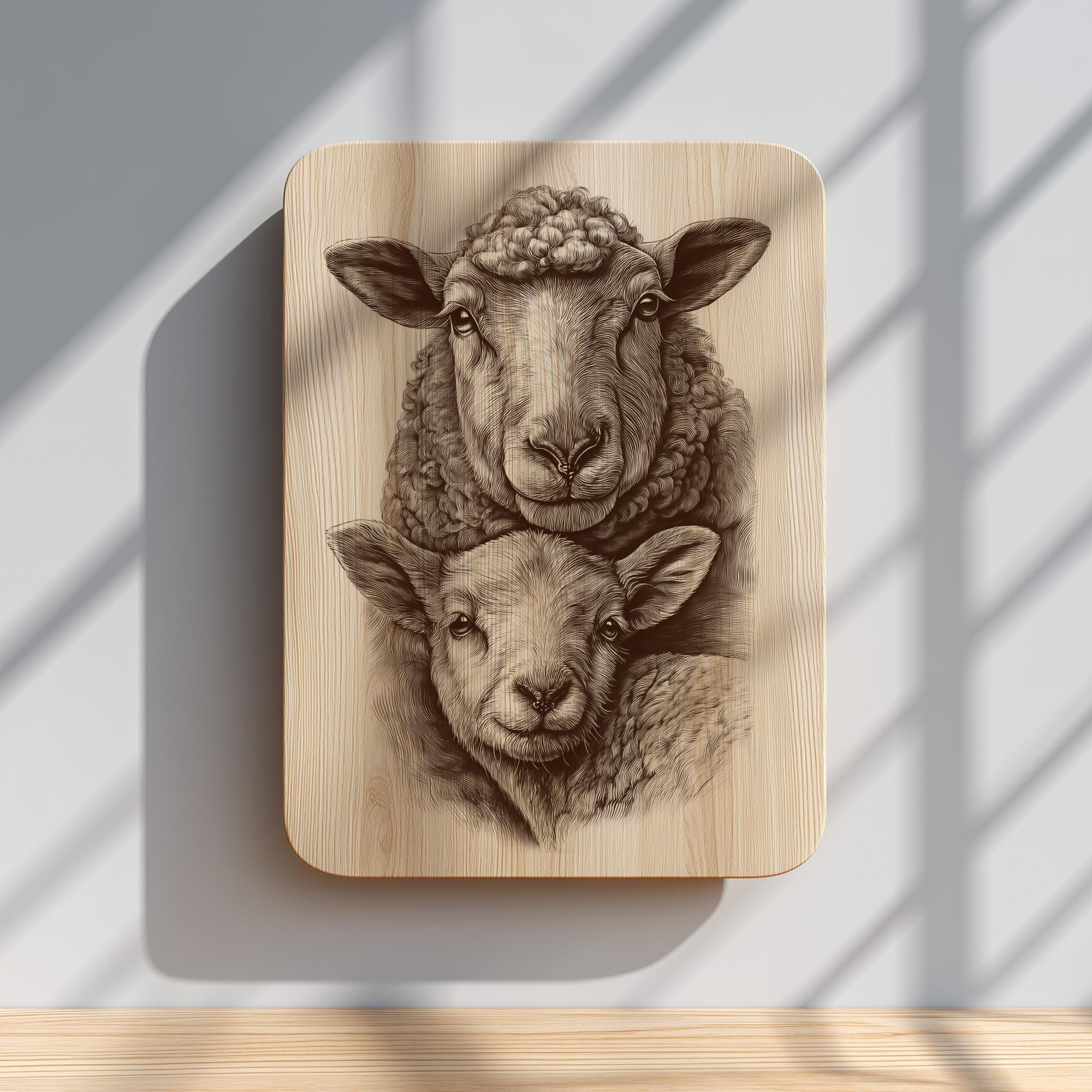 Mother and Lamb Engraving PNG | Rustic Farm Animal Laser Engraving File ...