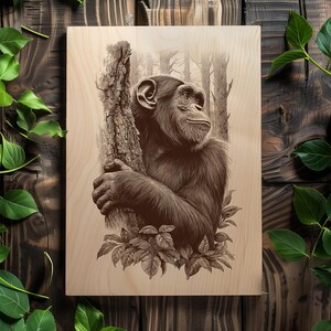 Chimpanzee Hugging Tree PNG | Jungle Animal Wall Art for Laser ...