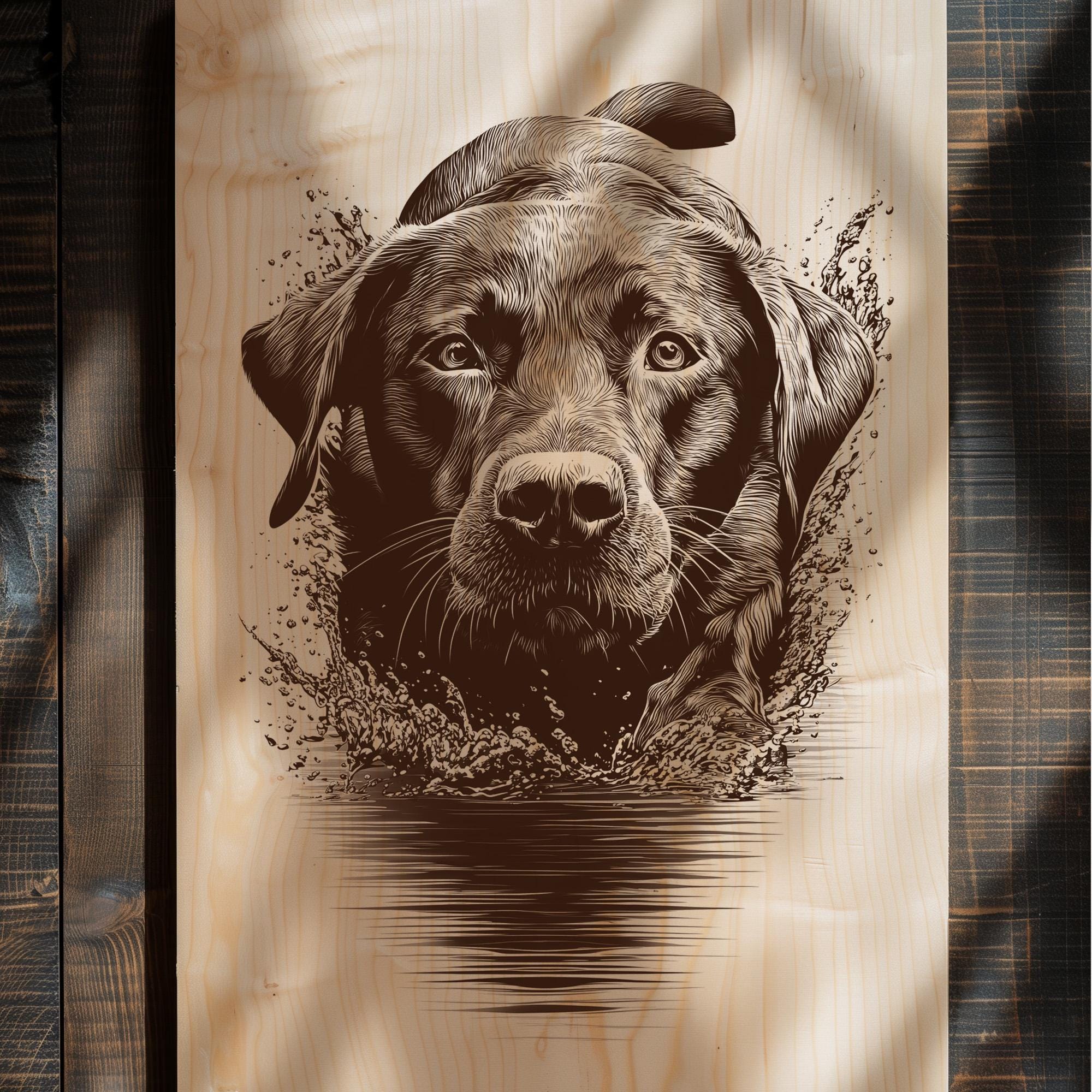 Labrador Swimming PNG Engraving | Action Dog Clipart for Laser, CNC ...