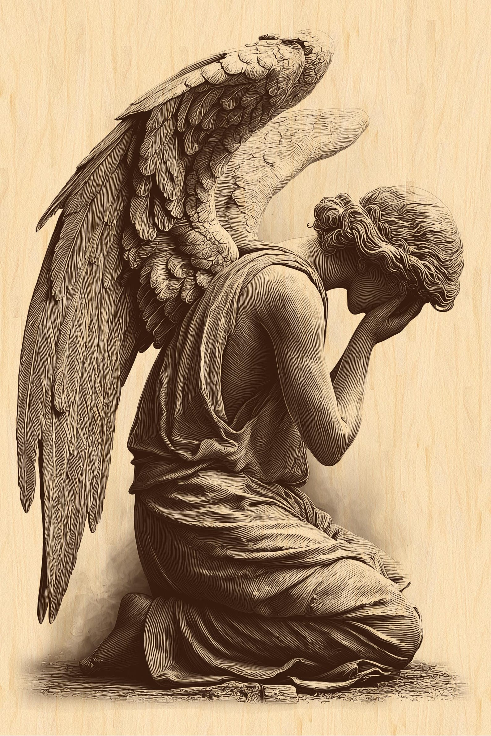 Angel PNG | Kneeling Angel Engraving Design | Spiritual Memorial Wood ...
