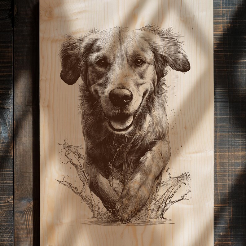 Golden Retriever Engraving PNG | Rustic Dog Art for Wood & Slate ...