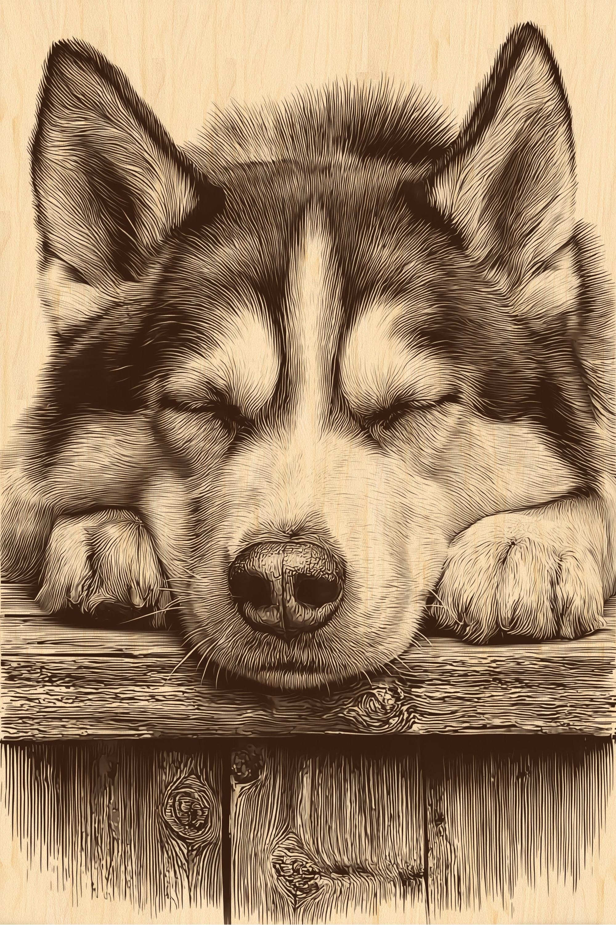 Sleeping Husky Engraving PNG | Peaceful Dog Portrait | Rustic Laser ...