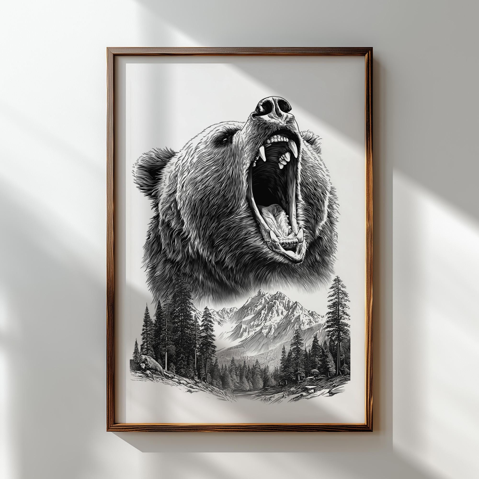 Grizzly Bear Engraving PNG | Mountain Wildlife Wood Art | Rustic Laser ...